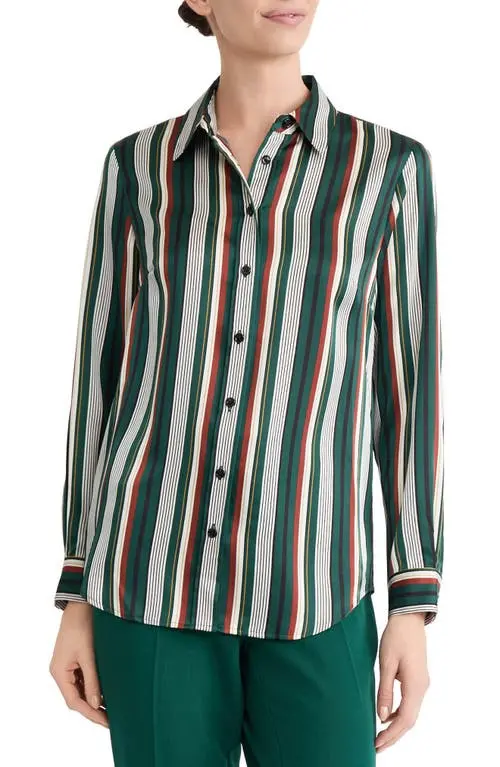 KASPER Striped Long Sleeve Button Down Shirt