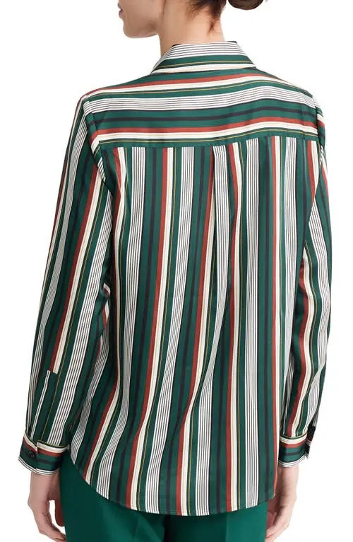 KASPER Striped Long Sleeve Button Down Shirt