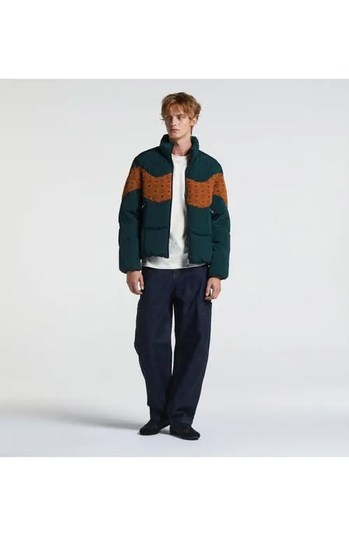 Mcm Monogram Print Puffer Jacket In Econyl - Dark Green