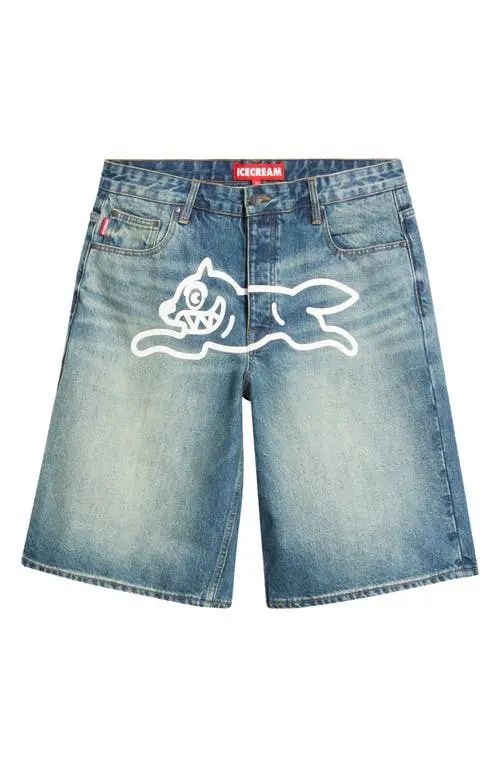 ICECREAM Orange Cotton Denim Shorts