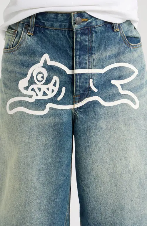 ICECREAM Orange Cotton Denim Shorts