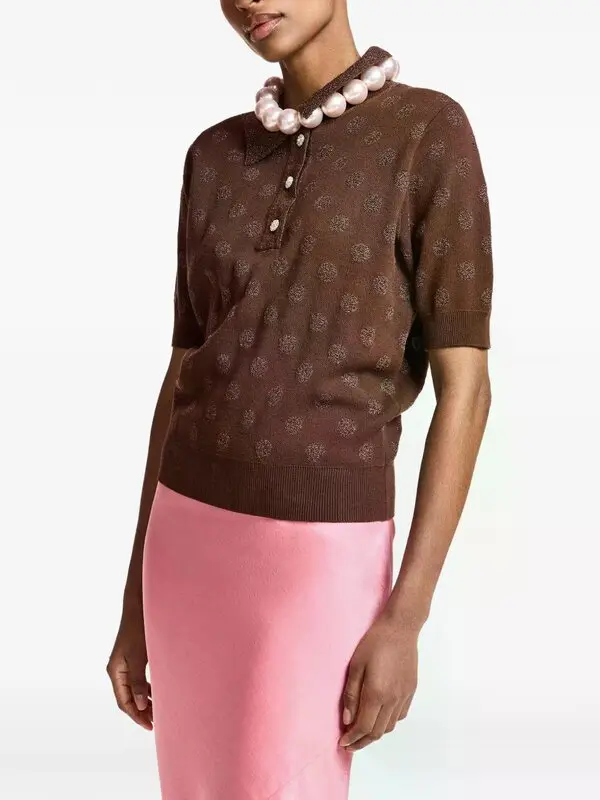 Essentiel Antwerp Polka-dot Rhinestone-button Polo Top