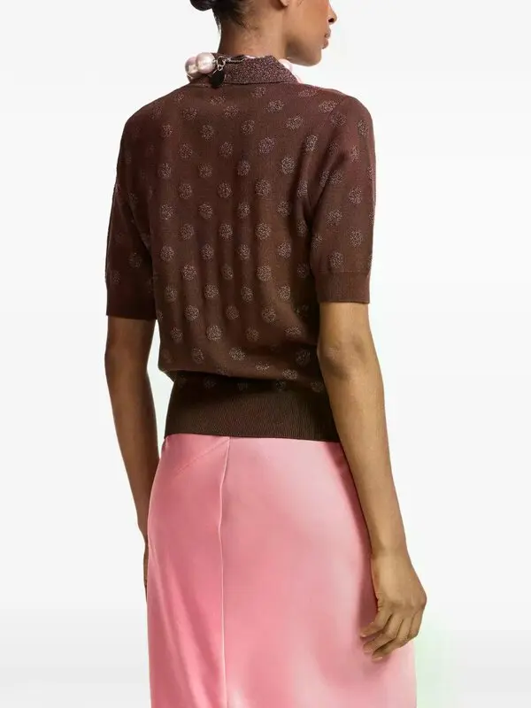 Essentiel Antwerp Polka-dot Rhinestone-button Polo Top