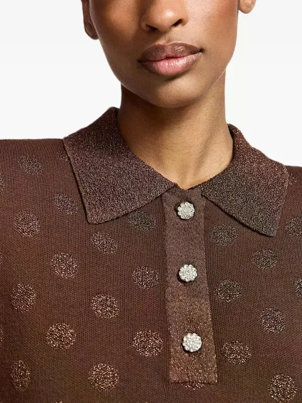 Essentiel Antwerp Polka-dot Rhinestone-button Polo Top