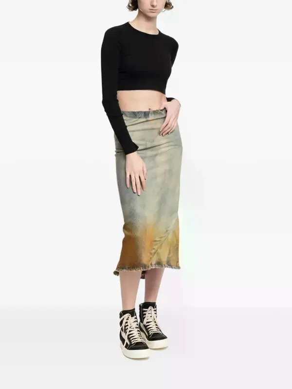 Rick Owens Dégradé-effect Frayed Midi Skirt - Blue