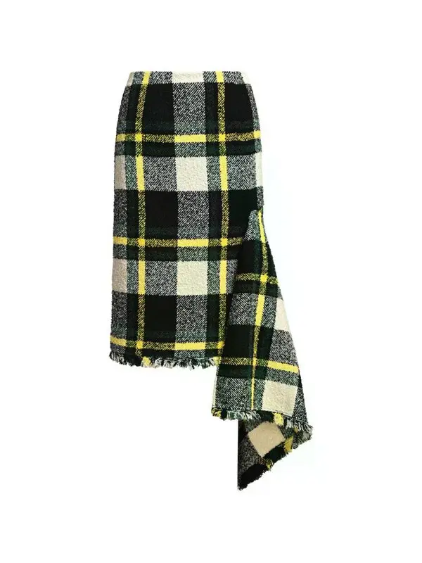Essentiel Antwerp Checked Frayed-edge Midi Skirt