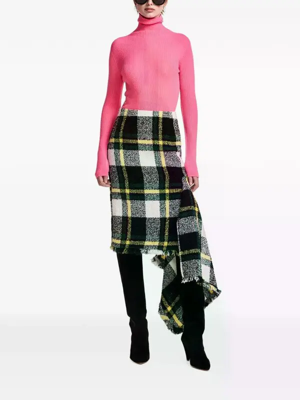 Essentiel Antwerp Checked Frayed-edge Midi Skirt