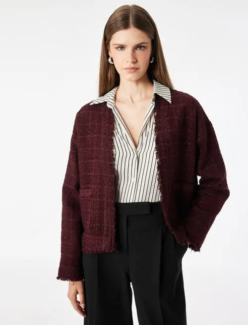 Koton Textured Long Sleeve Collarless Jacket