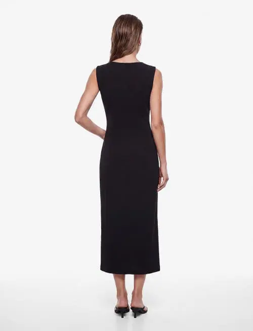 Koton Sleeveless Crew Neck Draped Midi Dress With Accessory Detail