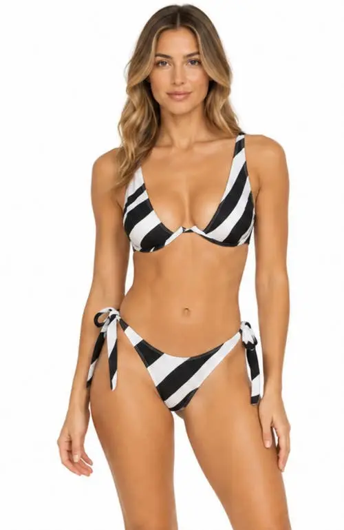 CHERINA  BEACHWEAR Cherina Beachwear Ella Underwire Bralette Top With V-cut Bottom 2-piece Bikini Set - Black/white Zebra Print