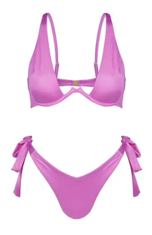 CHERINA  BEACHWEAR Cherina Beachwear Ella Underwire Bralette Top With V-cut Bottom 2-piece Bikini Set - Pink