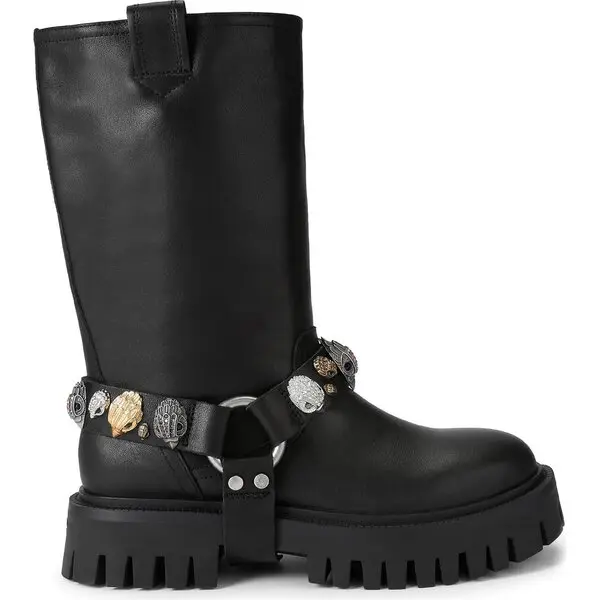 Kurt Geiger Eagles Harness Leather Biker Boot - Black