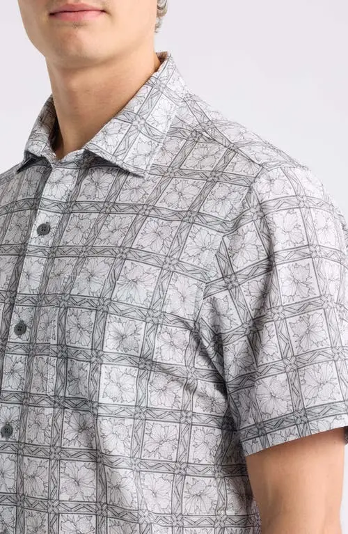 Tommy Bahama Bahama Coast Flora Check Islandzone® Short Sleeve Button-up Shirt - Ash Grey
