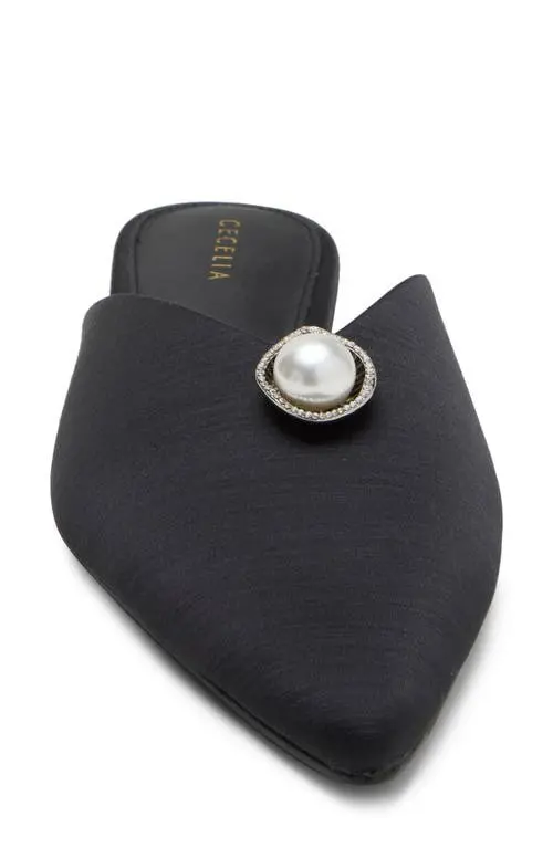 CECILIA NEW YORK Beatrice Faux Pearl & Crystal Embellished Mule