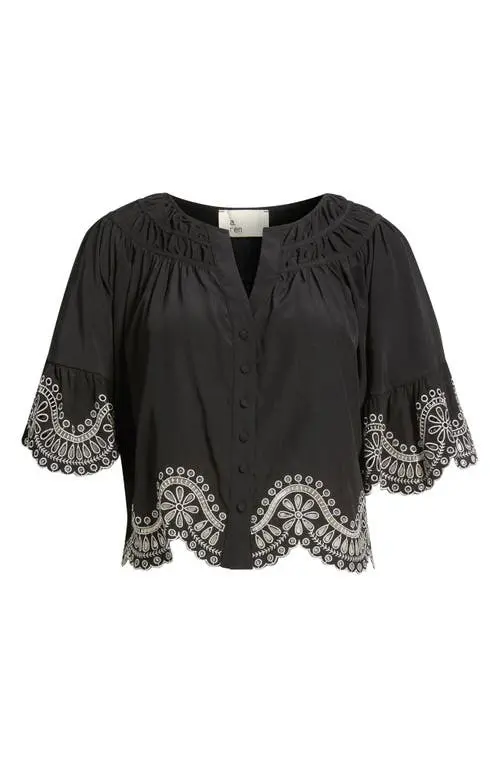 A.REN Isaly Embroidered Eyelet Blouse