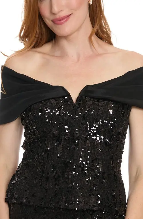 Maggy London Sequin Off The Shoulder Gown - Black