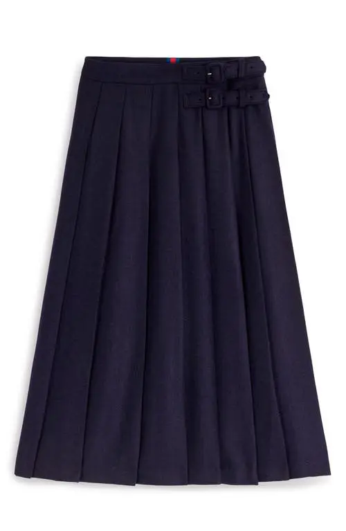 Boden Herringbone Pleated Wool Blend Midi Skirt