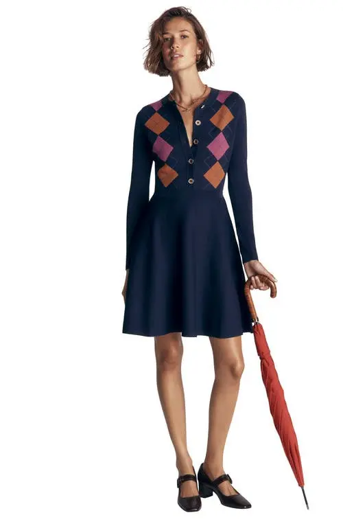 Boden Argyle Long Sleeve Jacquard Dress