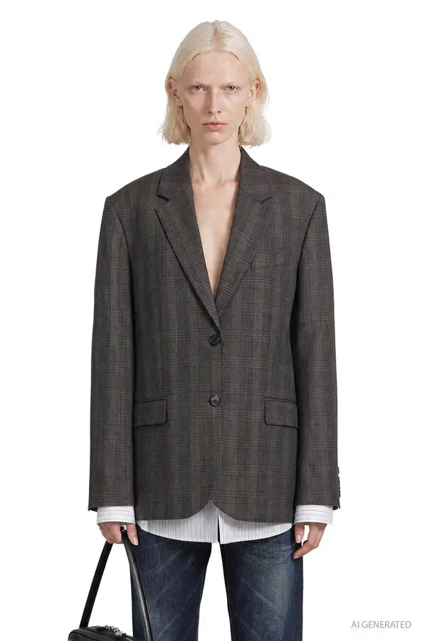 Acne Studios Layered Check Wool Blazer