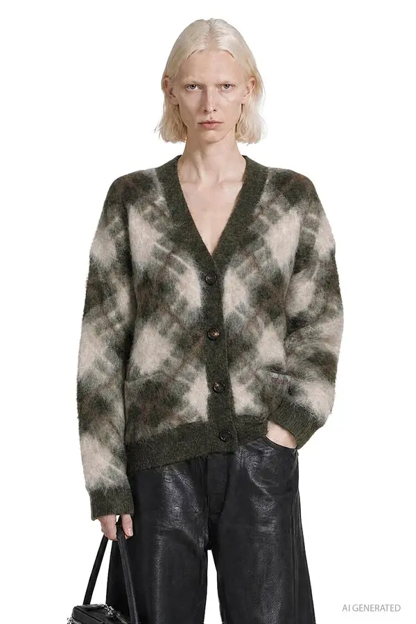 Acne Studios Argyle Mohair Wool Cardigan