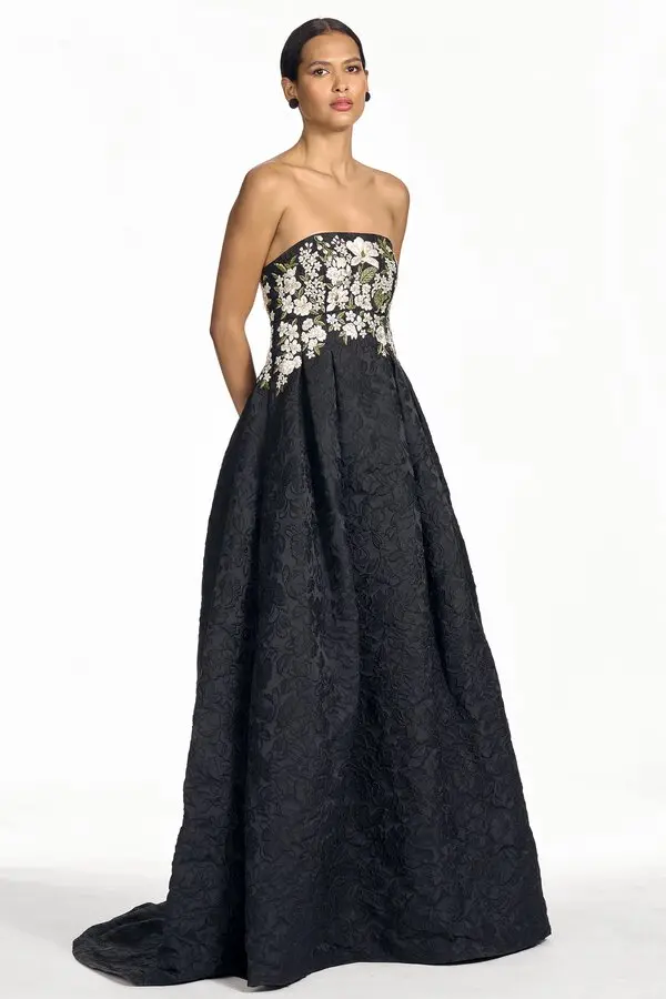 Sachin & Babi Astrid Black Embroidered A-line Gown