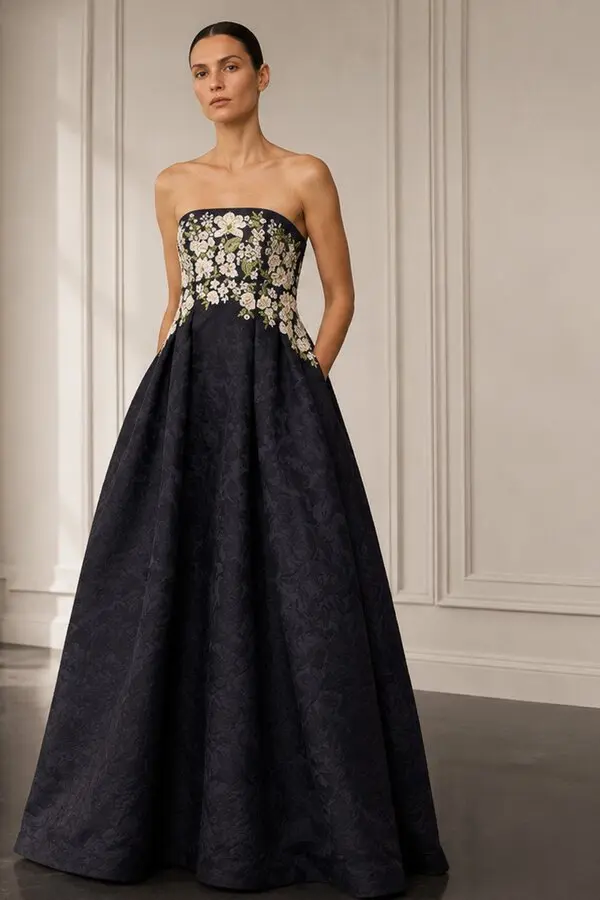 Sachin & Babi Astrid Black Embroidered A-line Gown
