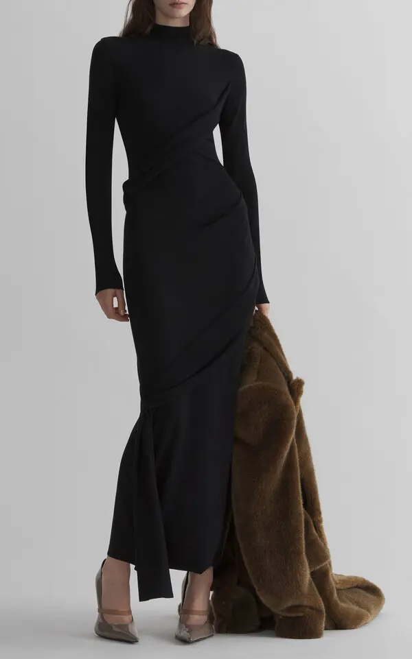 MUGLER Draped Wool-blend Maxi Dress
