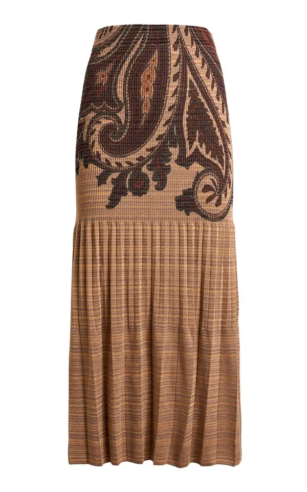 Etro Patterned Knit Wool-blend Midi Skirt - Neutral