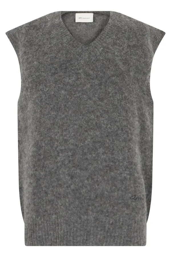AMI Paris Sleeveless V-neck Wool-blend Sweater - Grey