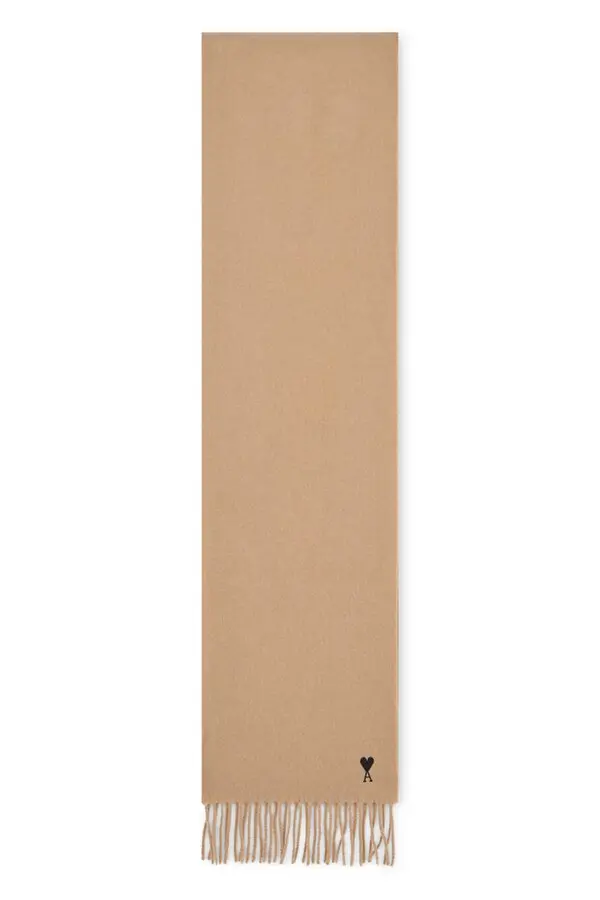 AMI Paris Wool Scarf With Fringes - Beige