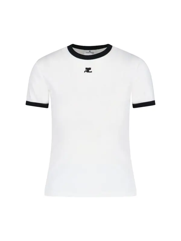 COURREGES Logo Trim Short Sleeve T-shirt - White