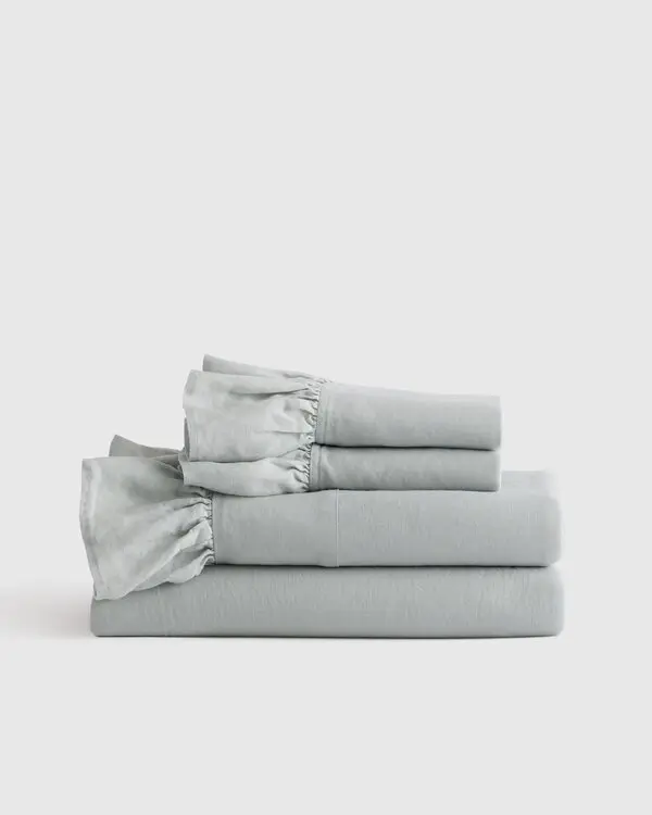 Quince European Linen Ruffle Sheet Set - Mist