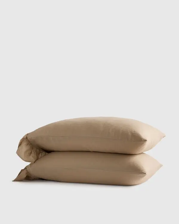 Quince European Linen Ruffle Pillowcase Set - Toffee
