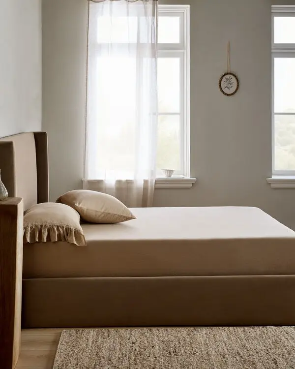 Quince European Linen Ruffle Pillowcase Set - Toffee