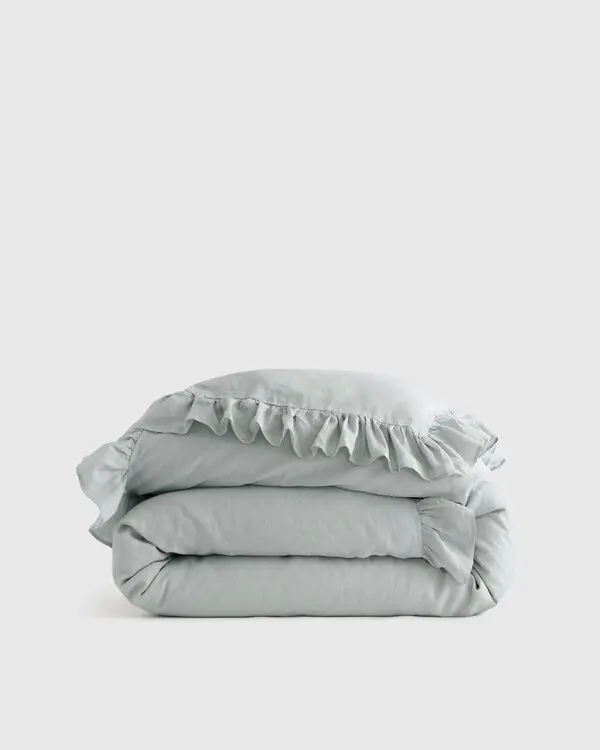 Quince European Linen Ruffle Duvet Cover - Mist