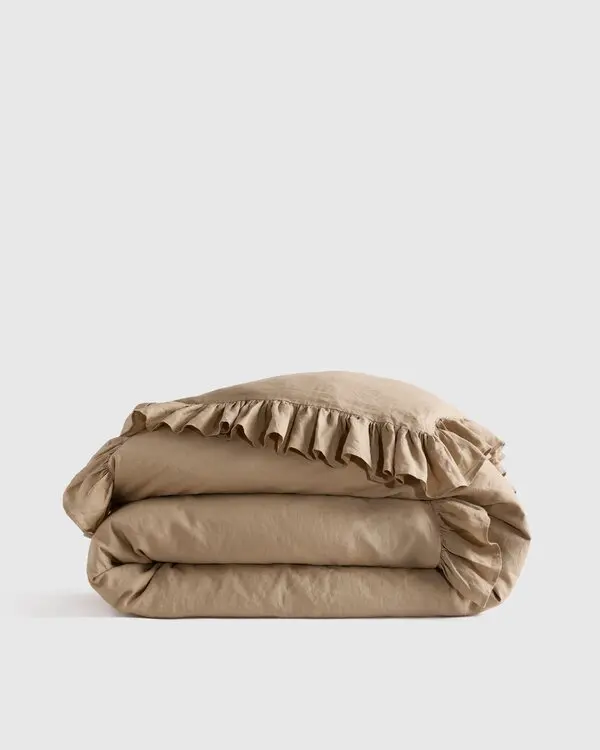 Quince European Linen Ruffle Duvet Cover - Toffee