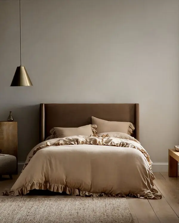 Quince European Linen Ruffle Duvet Cover - Toffee