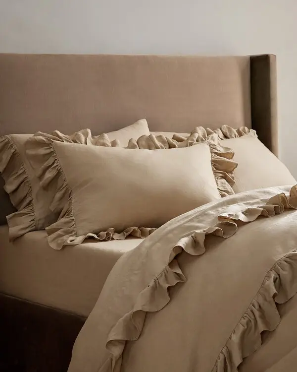Quince European Linen Ruffle Duvet Cover - Toffee