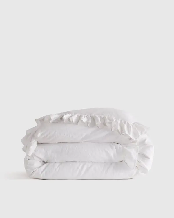 Quince European Linen Ruffle Duvet Cover - White