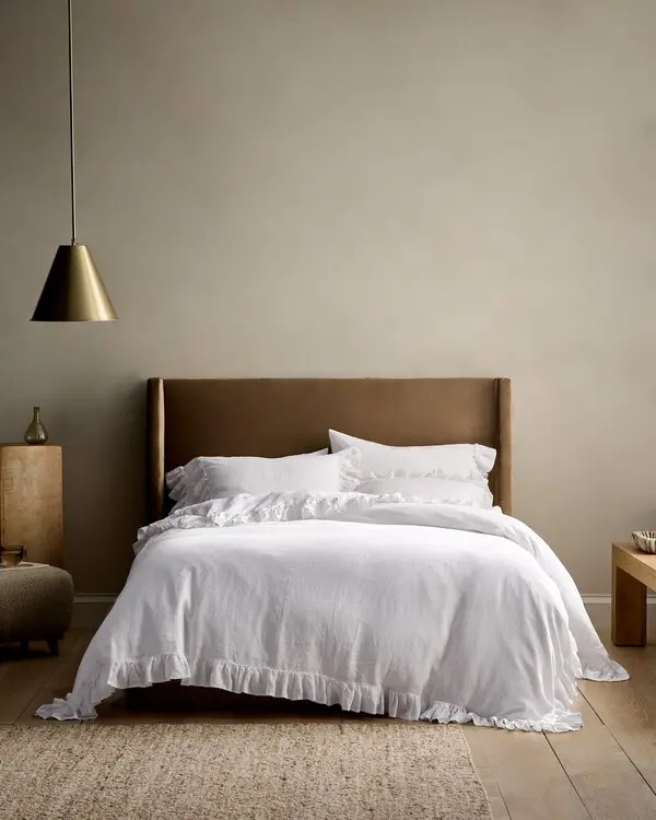 Quince European Linen Ruffle Duvet Cover Set - White