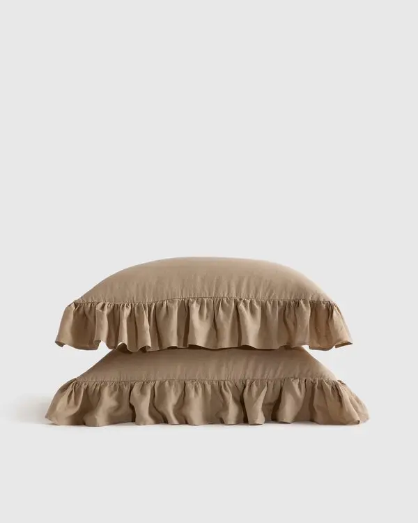 Quince European Linen Ruffle Sham Set - Toffee