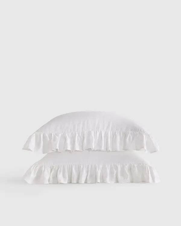 Quince European Linen Ruffle Sham Set - White