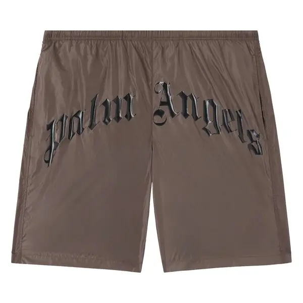 Palm Angels Curved Logo Swimshorts /black - Brown