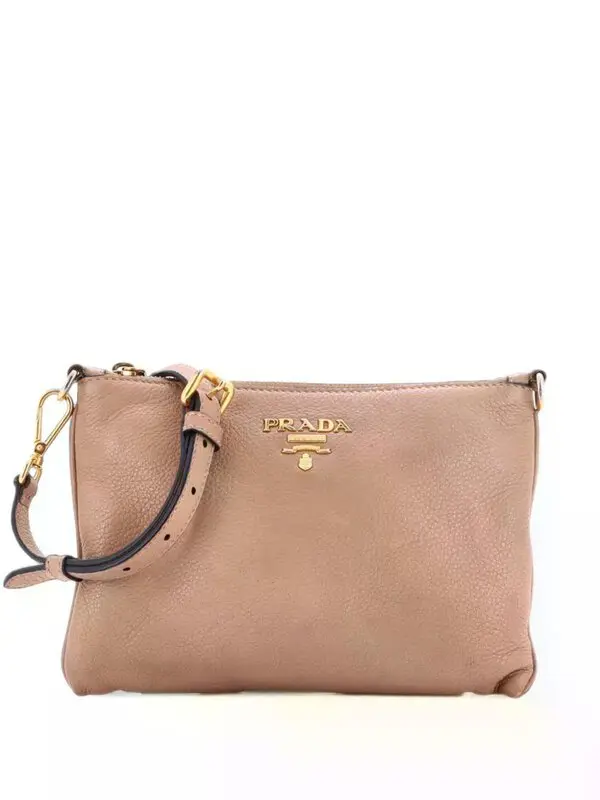 Prada Dual Strap Flat Vitello Daino Medium Crossbody Bag - Neutrals
