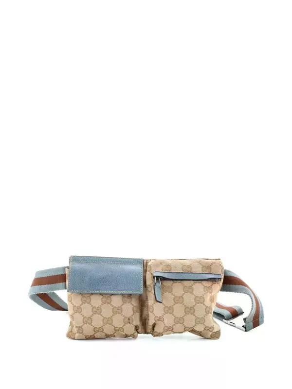 Gucci Vintage Double Gg Canvas With Leather Small Belt Bag - Blue