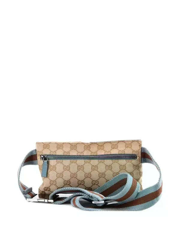 Gucci Vintage Double Gg Canvas With Leather Small Belt Bag - Blue