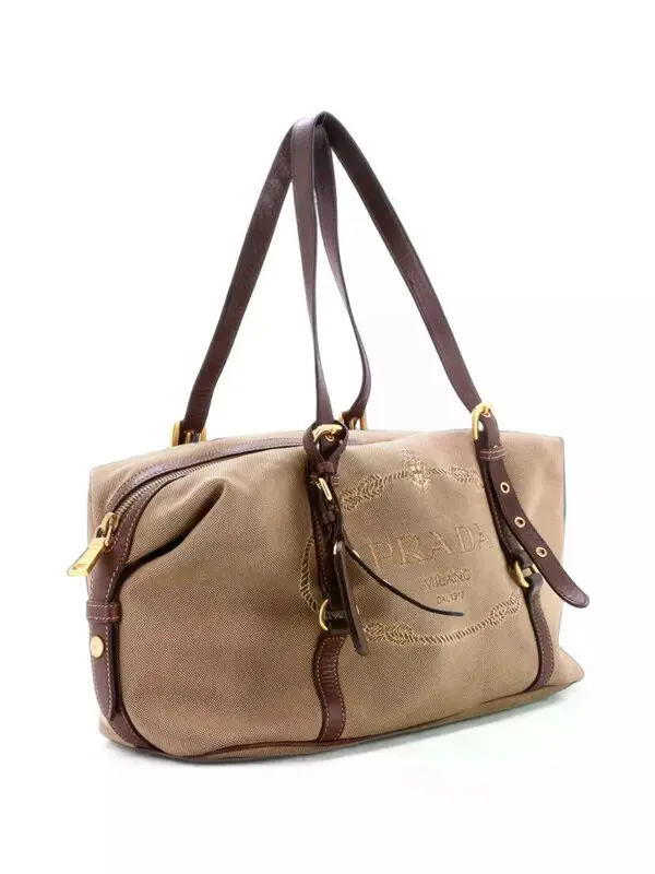 Prada Logo Bauletto Bag Canvas Medium Handbag