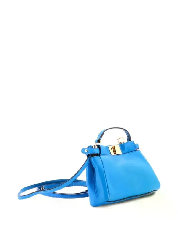 Fendi Peekaboo Bag Leather Micro Crossbody Bag - Blue