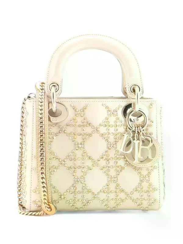 Dior Lady Chain Bag Crystal Embellished Cannage Quilt Leather Mini Satchel - Gold