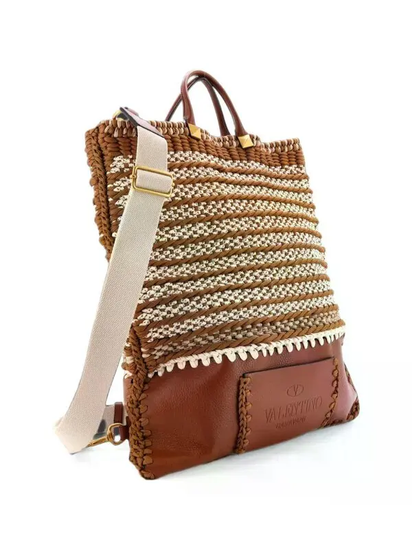 Valentino Garavani Identity Flat Leather And Crochet Tote Bag